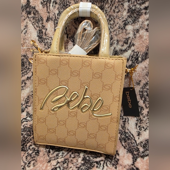 bebe | Bags | Bebe Gold And Tan Gianna Monogram Crossbody Bag | Poshmark